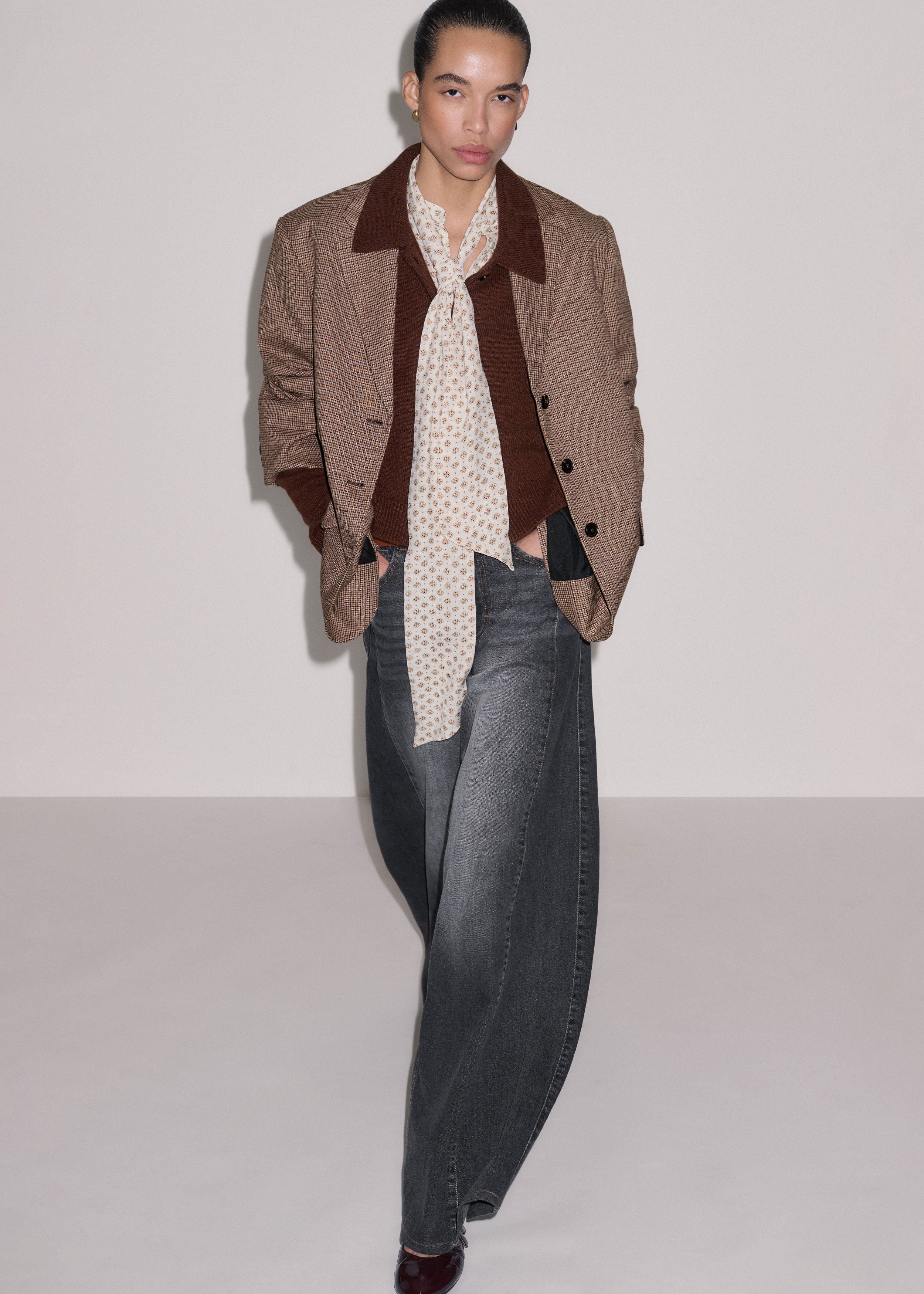 ME+EM ME+EM Printed Silk Cotton Blouse with Tie Detail